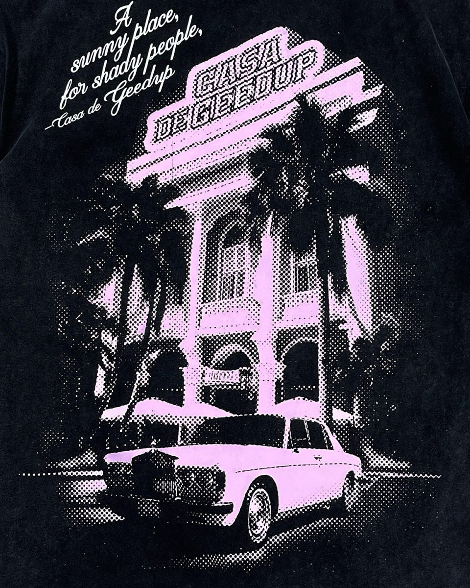 Buy the Geedup Casa De Geedup T-Shirt in Charcoal and Pink (2024) at ...